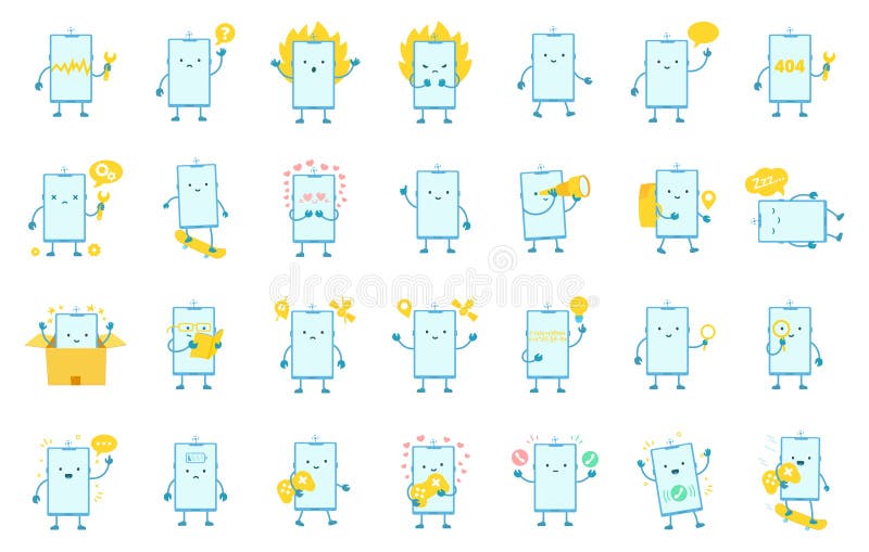 Phone Character Kit. Vector Illustration Set. Stock Illustration ...