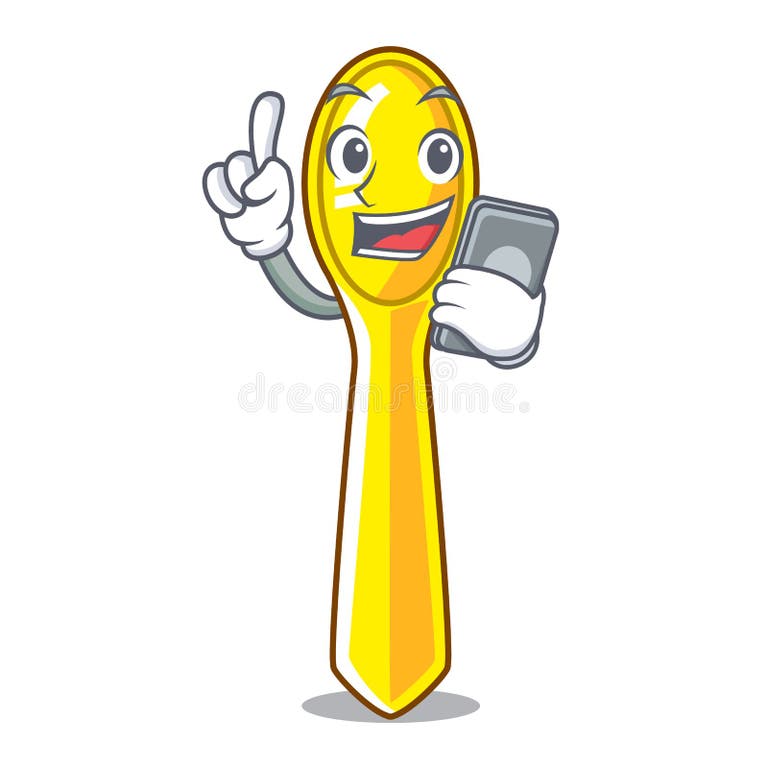 With Phone Character Spoon Plastic for Kid Meal Stock Vector ...