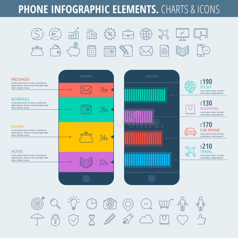 Phone Chart Infographic and Icons Stock Vector - Illustration of ...