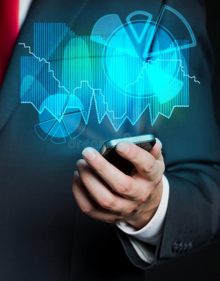 Phone with chart interface stock photo. Image of media - 48260872