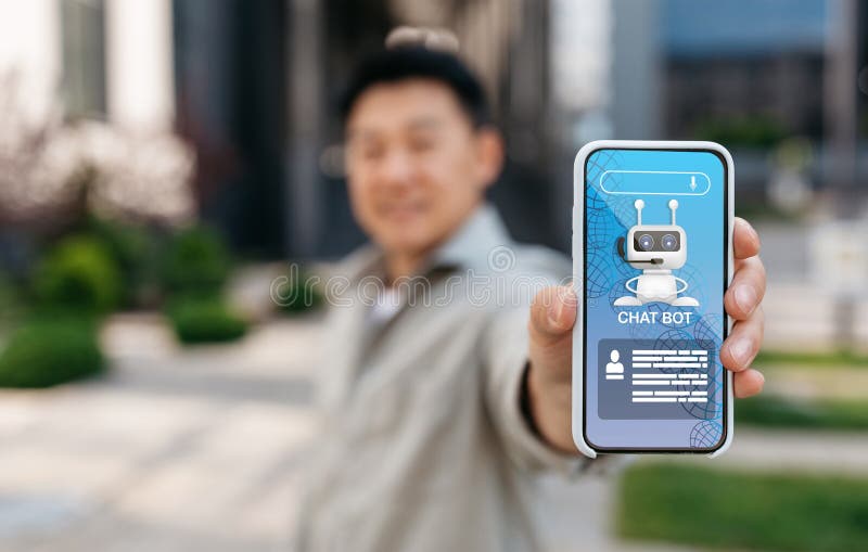 Phone with Chat Bot on Screen in Asian Man Hand Stock Image - Image of ...