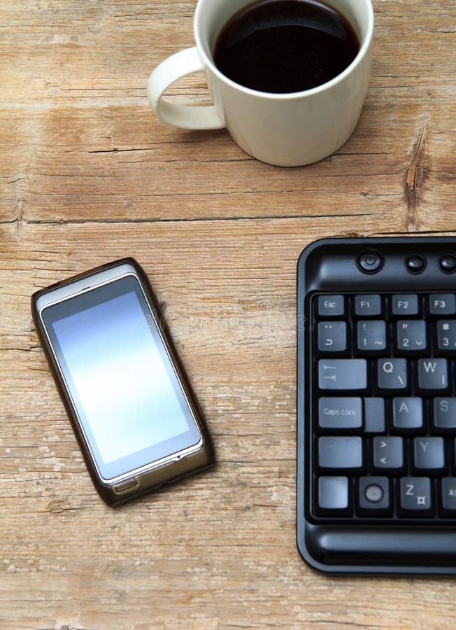 Phone Coffe and Keyboard on Desk Stock Image - Image of concept, desk ...