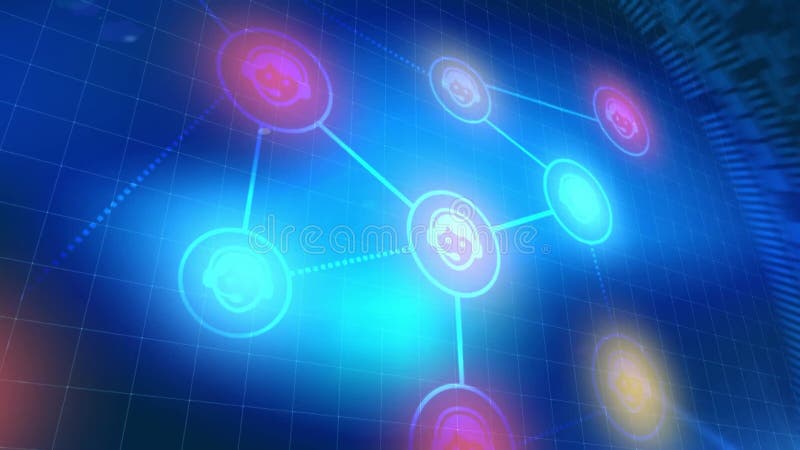 Phone Communication Icon Animation Blue Digital World Map Technology ...