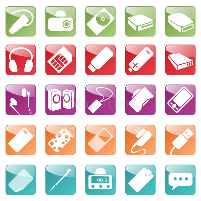 Mobile Phone Accessories Icon Set Stock Vector - Illustration of data ...
