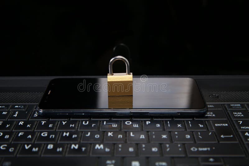 Phone, Computer Keyboard and Padlock. Concept of Mobile Phone Security ...
