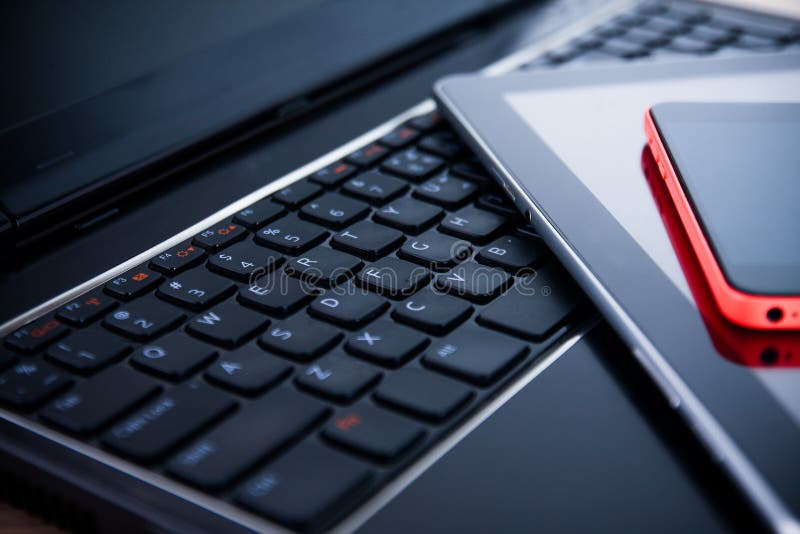 The Phone is on the Computer Terminal. Stock Image - Image of keyboard ...