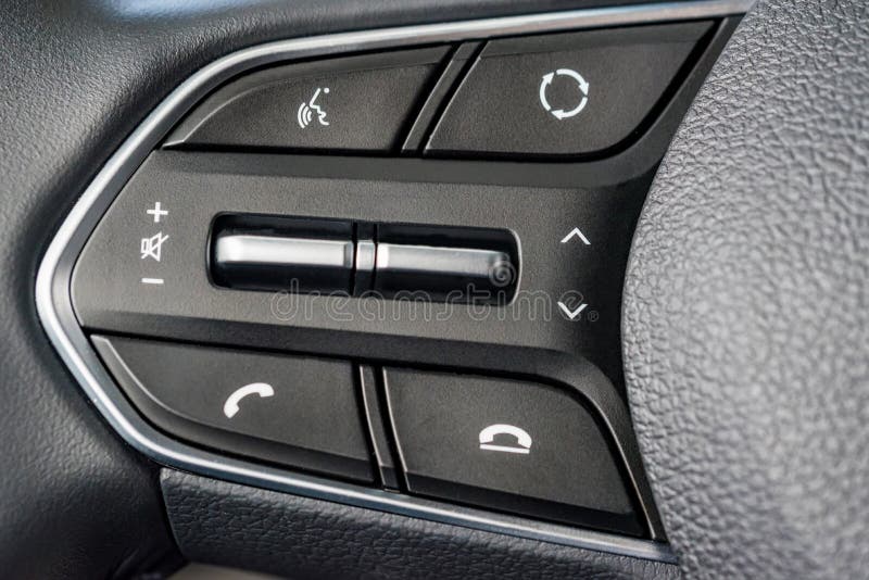 Phone Control Buttons on the Steering Wheel Close Stock Image - Image ...