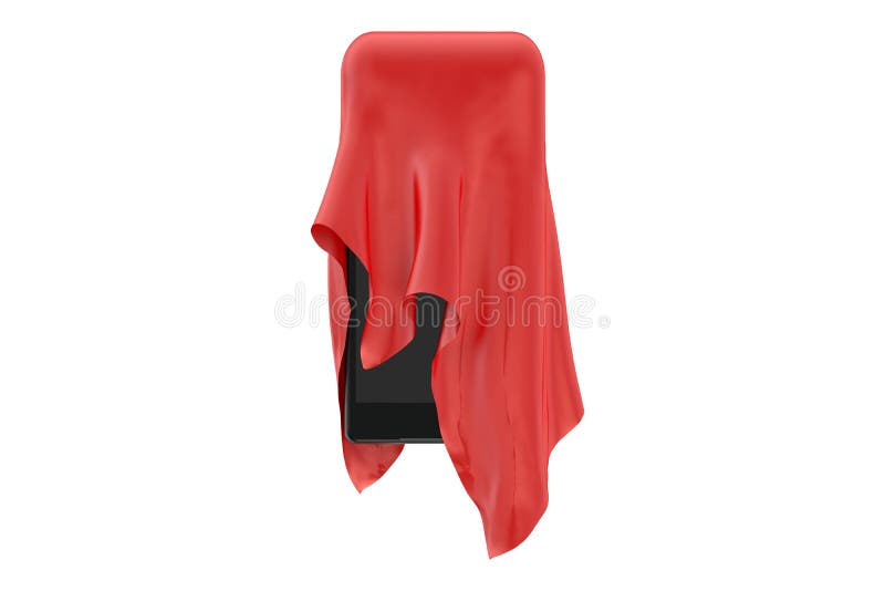 Phone Covered Red Cloth, Presentation of New Smartphone. 3D Rend Stock ...
