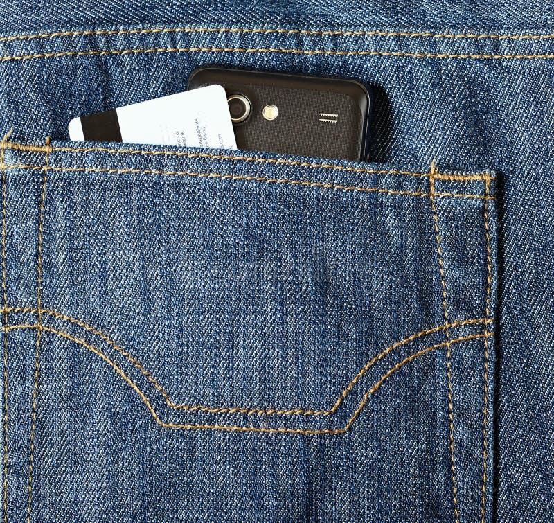 Phone and Credit Card in a Pocket Stock Photo - Image of seam ...