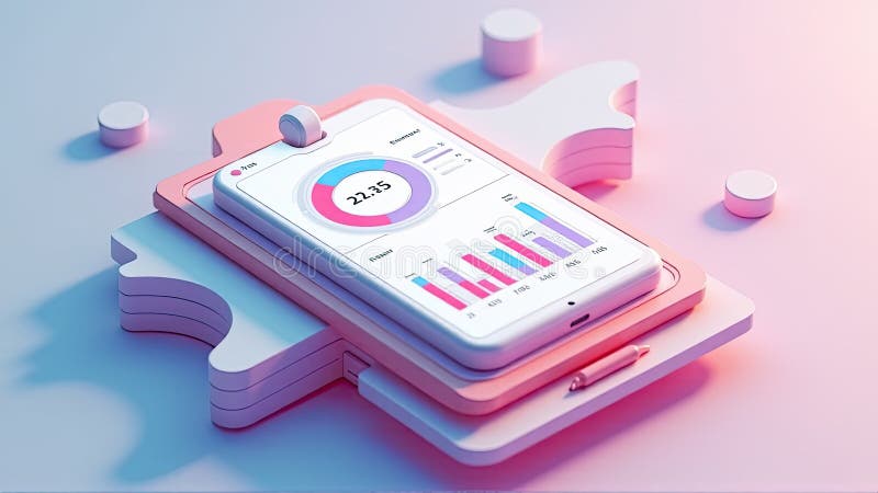 Phone with Data and Charts on Pink Background Stock Illustration ...
