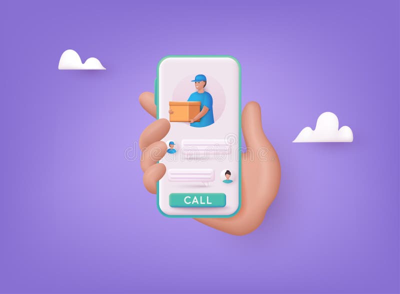 Phone with Delivery App Service. Delivery Man and Boxes. Men Characters ...