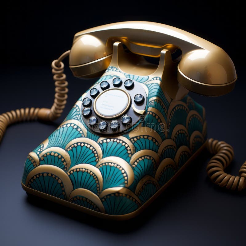Hypnotic Symmetry: Metal and Gold Old Fashion Phone with Turquoise and ...