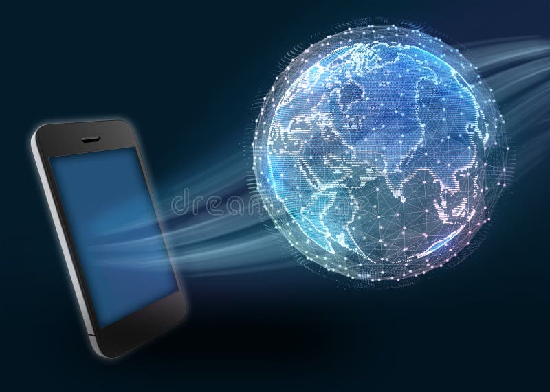 Phone and Digital World Map of the Global Stock Illustration ...