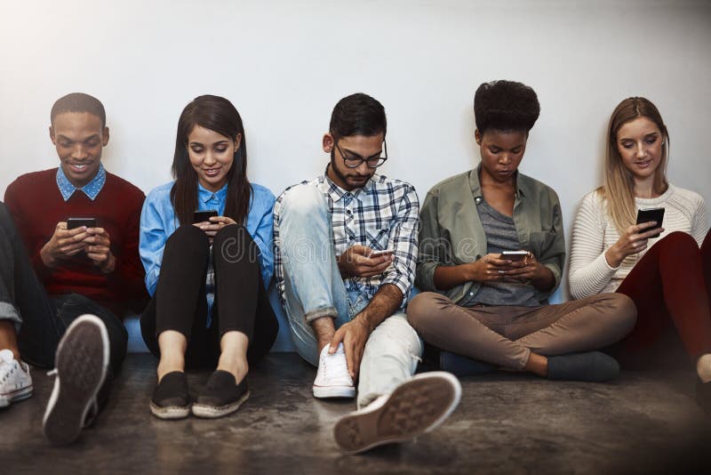 Phone, Diversity or Students with Technology on Floor for Social Media ...
