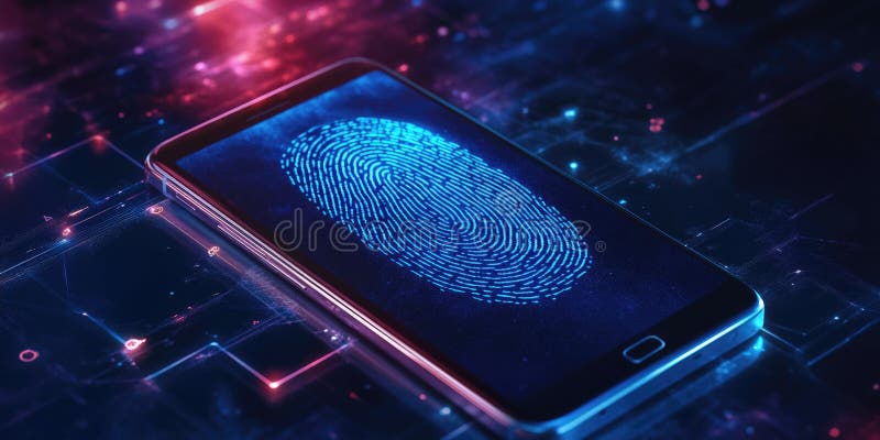 Phone with fingerprint stock photo. Image of safety - 376178234
