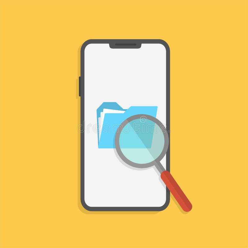 Phone with Folder Search and Magnifying Glass Finder. Touchscreen ...