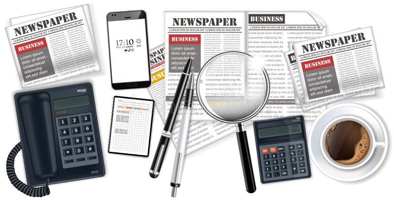 Phone, Gadgets, Coffee and Newspapers Vector Realistic Set. 3d Detailed ...