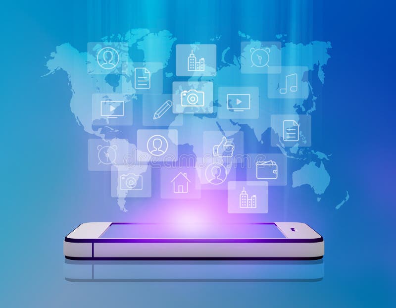 Phone Glow Screen Flying Icons Stock Illustrations – 5 Phone Glow ...