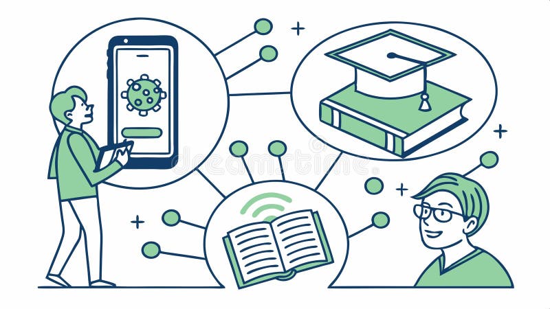 Phone, Graduation Cap, Book Icons, Mobile Learning Tools Vector Design ...