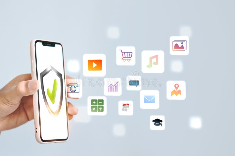 Phone with Green Check Mark. Phone Has Many Apps Stock Photo - Image of ...