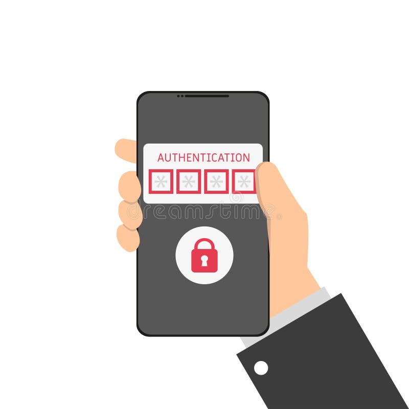 Phone in Hand Authentication in Flat Style Stock Vector - Illustration ...