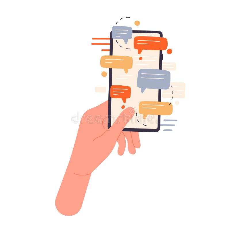 Notification Messages Set, Tiny People Holding Bubbles with Text of SMS ...