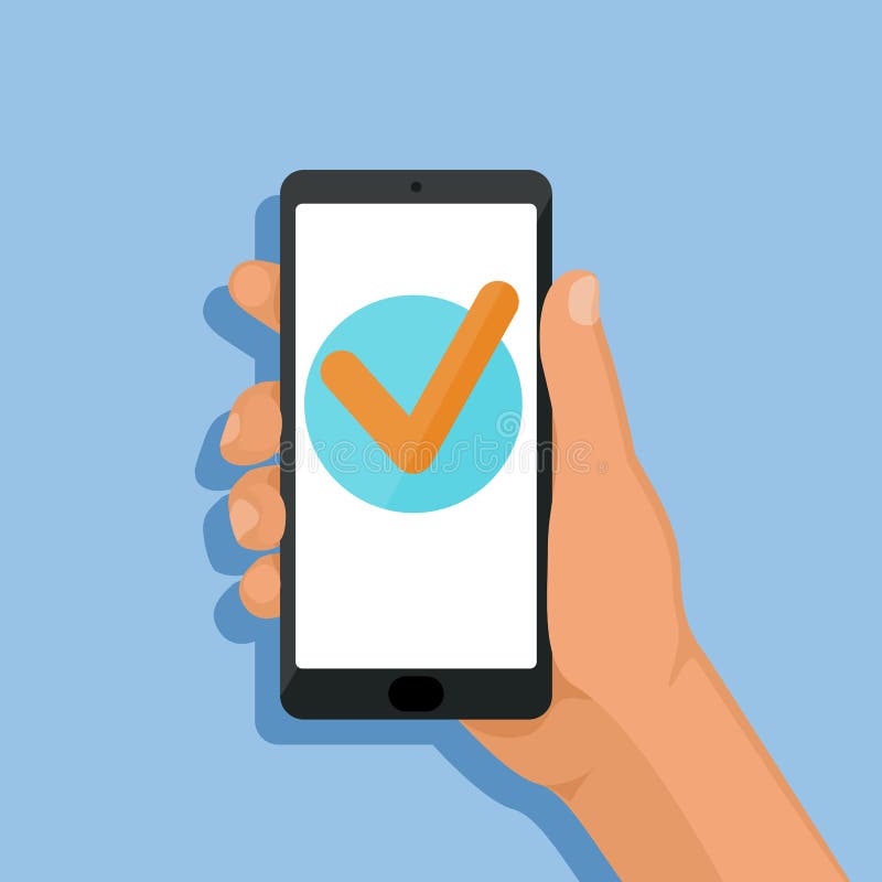 Phone in Hand, Check Mark on the Phone Screen Stock Vector ...
