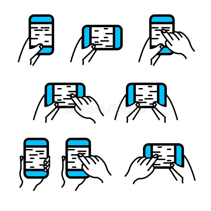 Phone in Hand Icon Vector Set. Hand Gestures on Smartphone Touch Stock ...