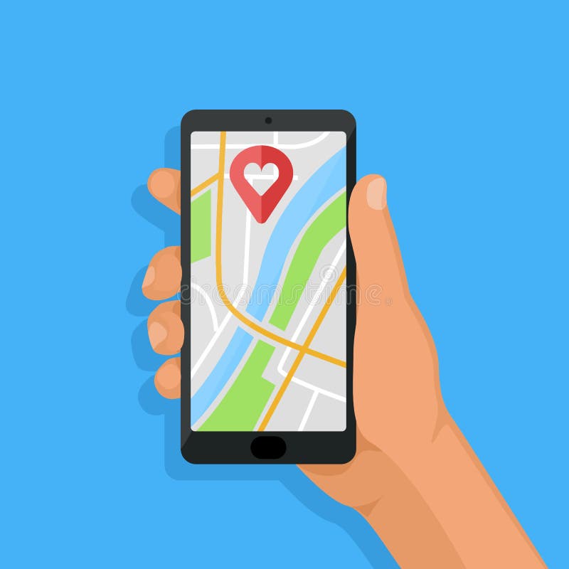 Phone in Hand, Map on Phone Screen Stock Vector - Illustration of ...