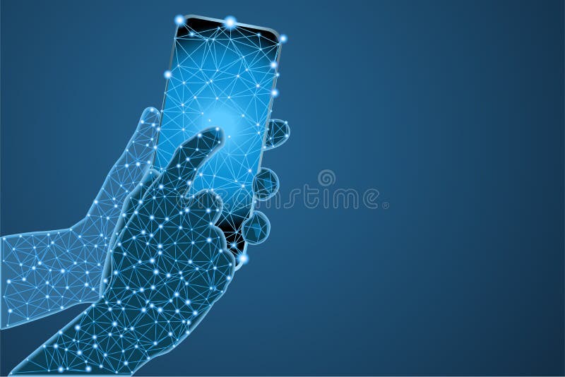 Smartphone in Hands Low Poly Wireframe and Lights Stock Vector ...