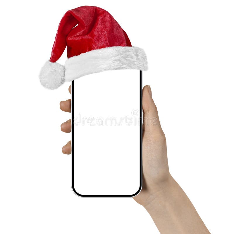 A Phone in a Hand with a Santa Claus Hat for Christmas Stock Photo ...