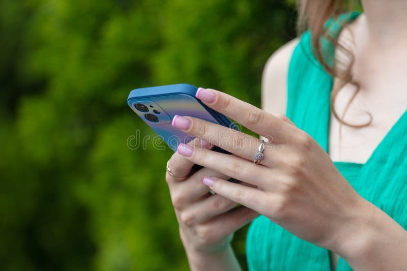 Phone in the Hands of a Girl. Close-up Stock Photo - Image of mobile ...