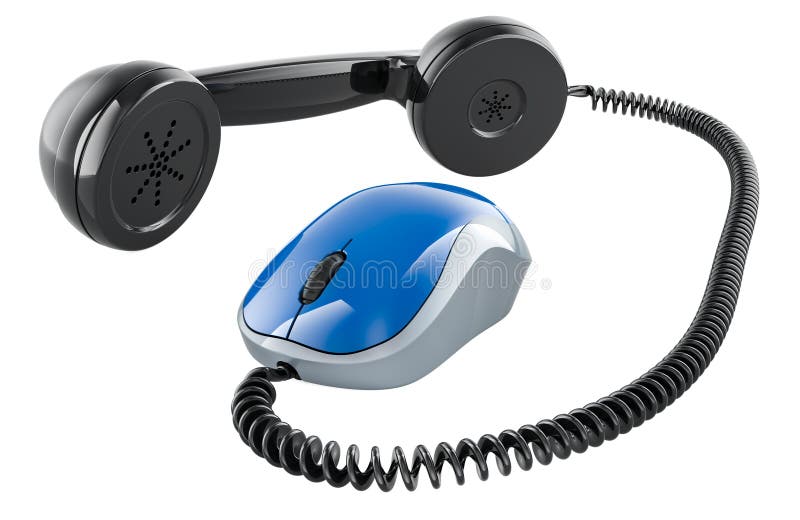 Phone Handset with Computer Mouse, 3D Rendering Stock Illustration ...