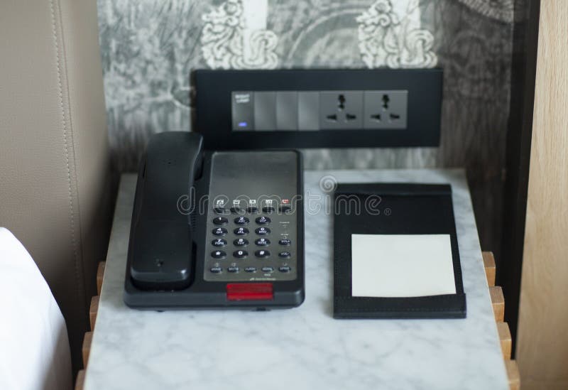 Phone in Hotel Room with Note Paper Stock Photo - Image of corporate ...