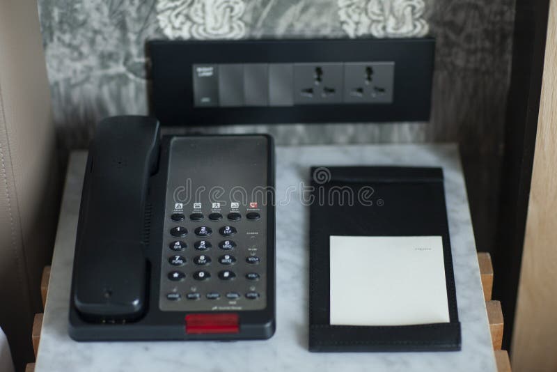 Phone in Hotel Room with Note Paper Stock Photo - Image of businessman ...