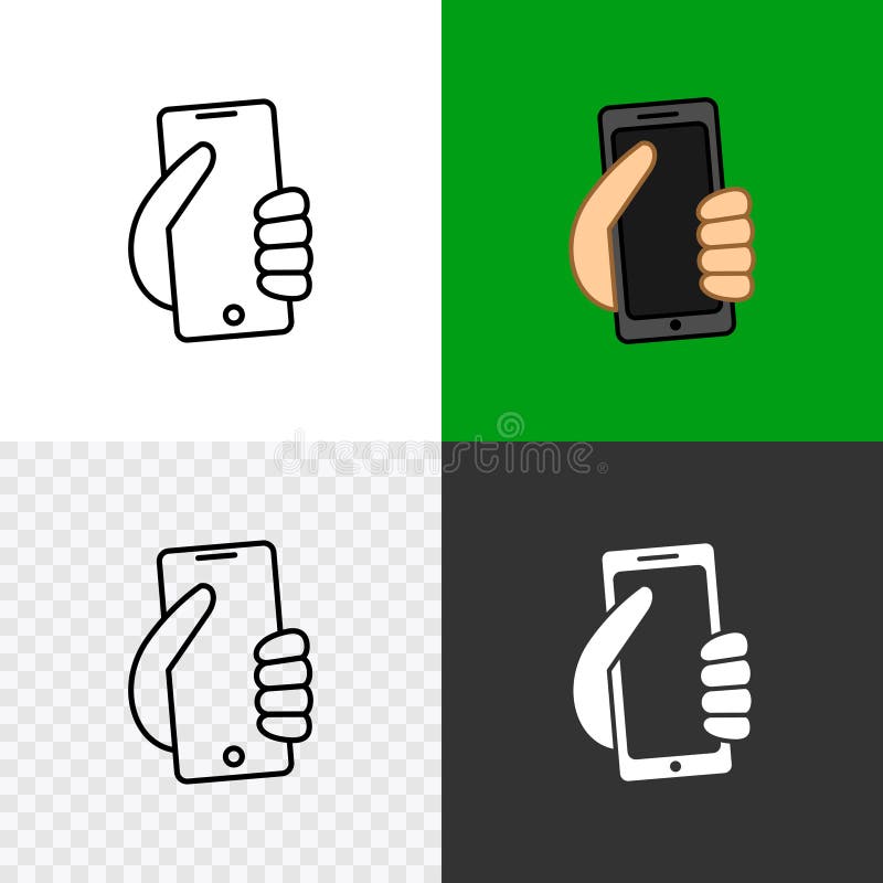 Phone Icon for Contacts. Hand Holding Modern Smartphone Line Style ...
