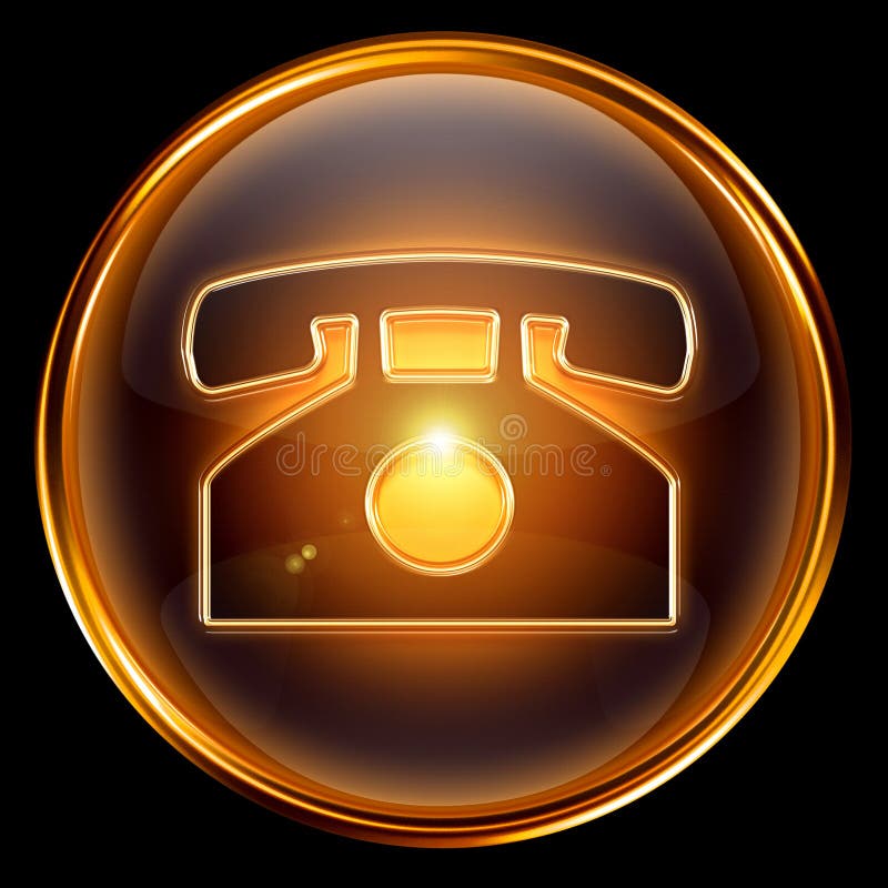 Phone Icon Gold, Isolated on Black Background Stock Illustration ...