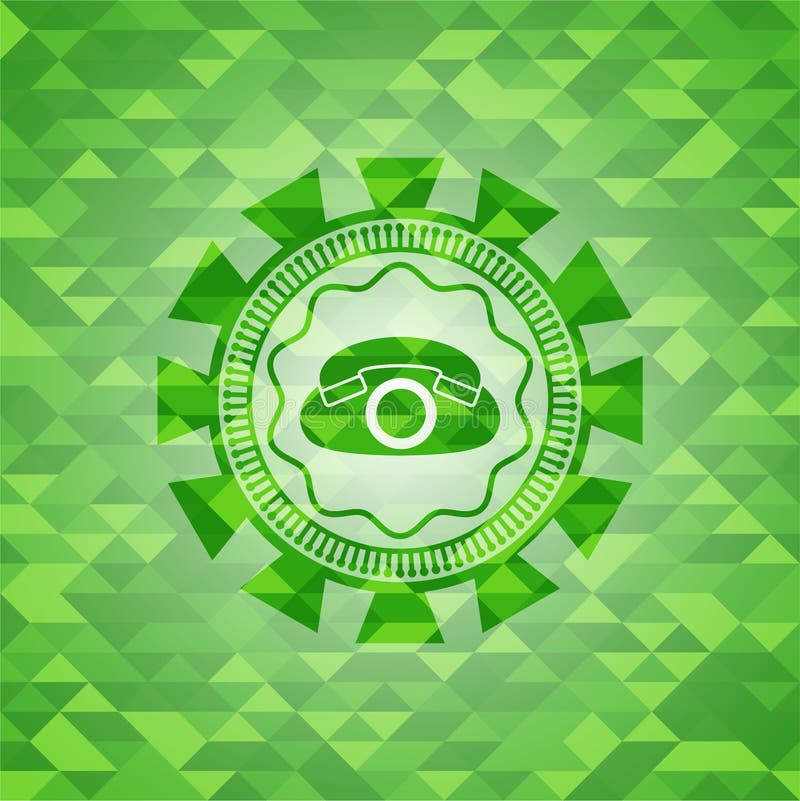 Phone Icon Inside Green Emblem with Mosaic Ecological Style Background ...