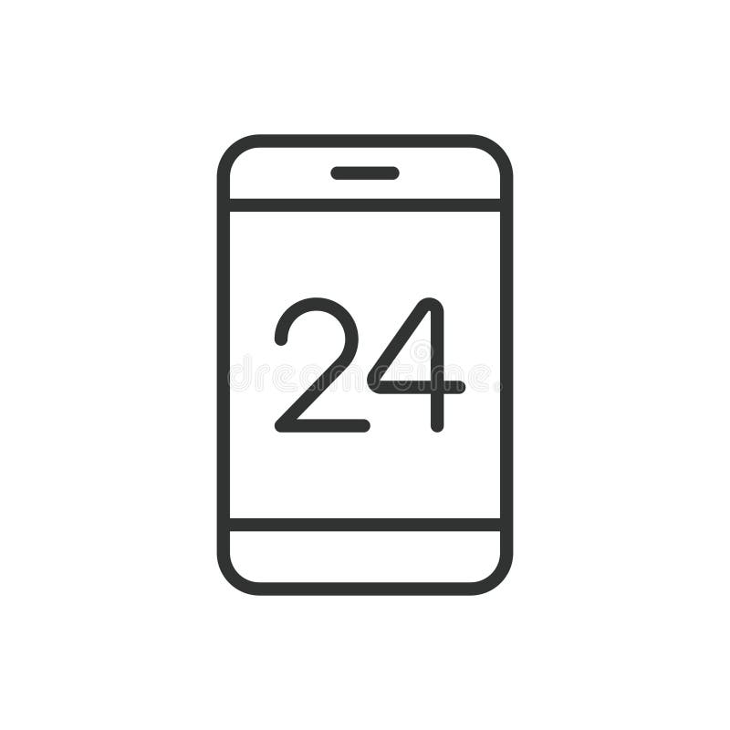 24 on a Phone, Icon in Line Design. 24 on a Phone, 24 7, Customer ...