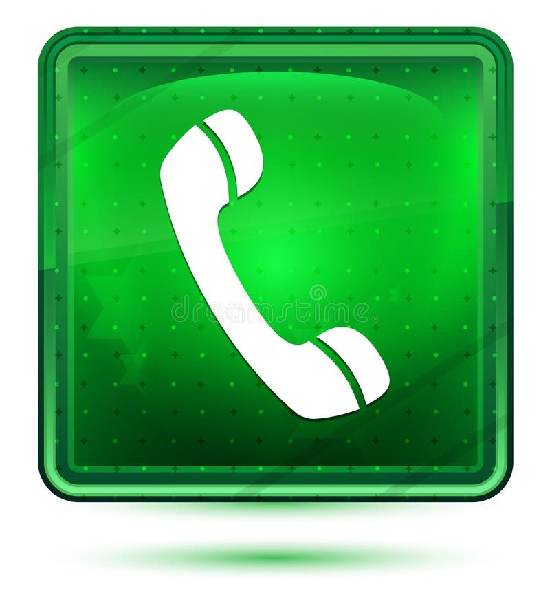 Phone Icon Neon Light Green Square Button Stock Illustration ...
