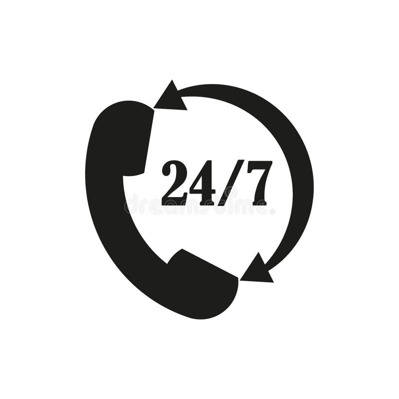 24 7 Phone Icon. Support Icon. Time Clock. Call Symbol. Vector ...