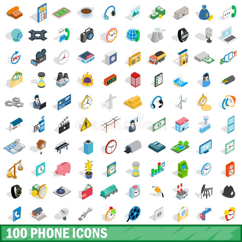 100 Phone Icons Set, Isometric 3d Style Stock Vector - Illustration of ...