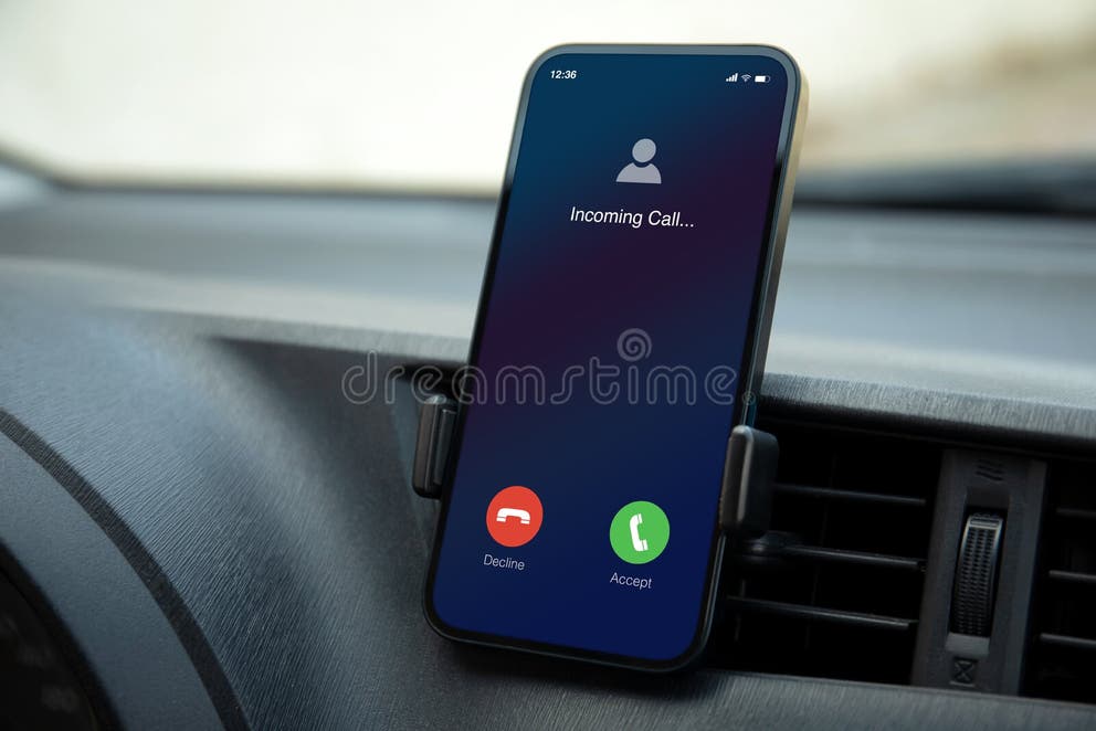 Phone with Incoming Call on Screen Inside the Car Stock Photo - Image ...