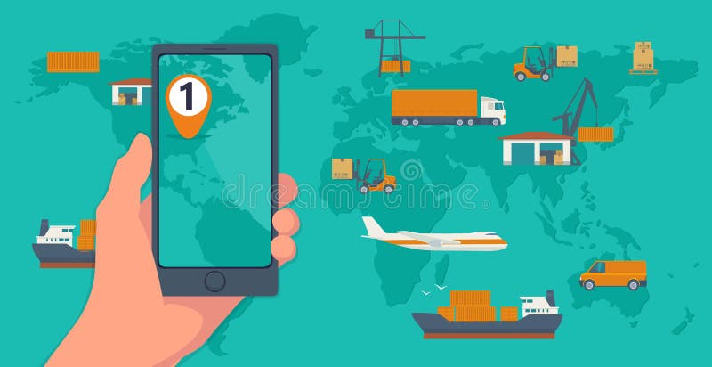Phone with Interface Mobile App for Cargo Service on a Screen. Logistic ...