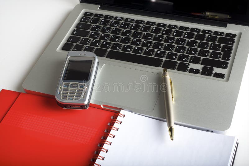 Phone, Laptop and Empty Notebook Stock Image - Image of phone, meeting ...