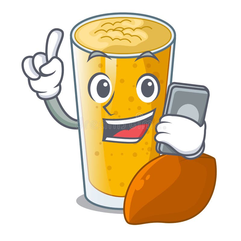 With Phone Lassi Mango in a Cartoon Glass Stock Vector - Illustration ...