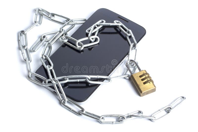 The Phone Lays Flat on the Chain and Lock Stock Image - Image of smart ...