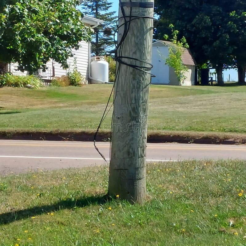 Phone Line Taped Around a Pole from Hurricane Fiona Stock Image - Image ...