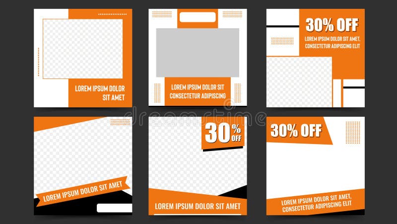 Set of Modern Social Media Post Design - Orange Color Post Design Set ...