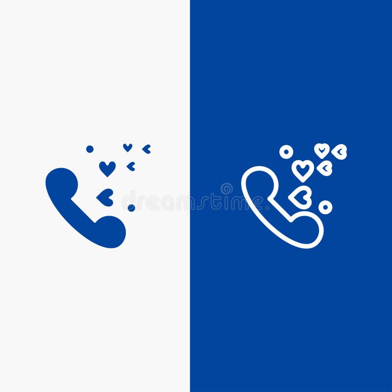 Phone, Love, Heart, Wedding Line and Glyph Solid Icon Blue Banner Line ...